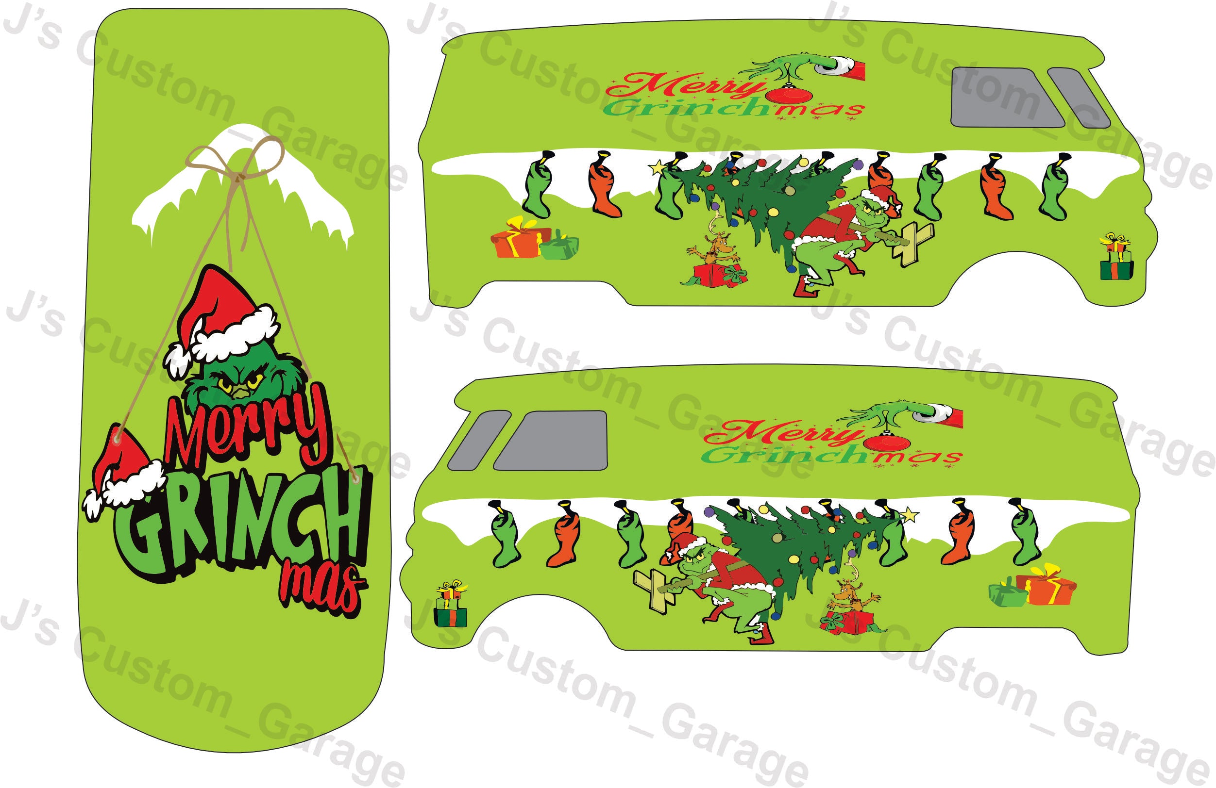Grinch Volkswagen T1 bus waterslide decal – J’scustom_Garage